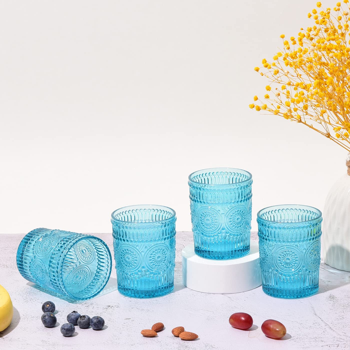 GLASS SMILE 6 Pack Romantic Water Glasses-10.5 OZ Purple Vintage Drinking Glasses Tumblers for Whisky, Beer, Juice, Beverages, Cocktail