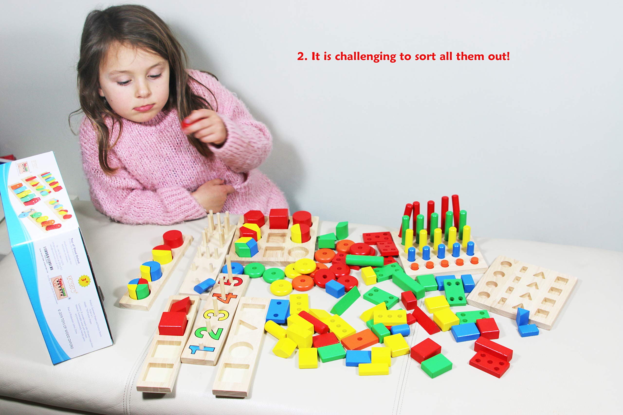 TOWO Wooden Geometric Shapes Stacking Rings and Fractions Boards 8 in 1 Set Puzzles- Shape Sorter Sorting Toy Stacking Game β Montessori Materials Educational Learning Toys for 3 4 5 6 Years