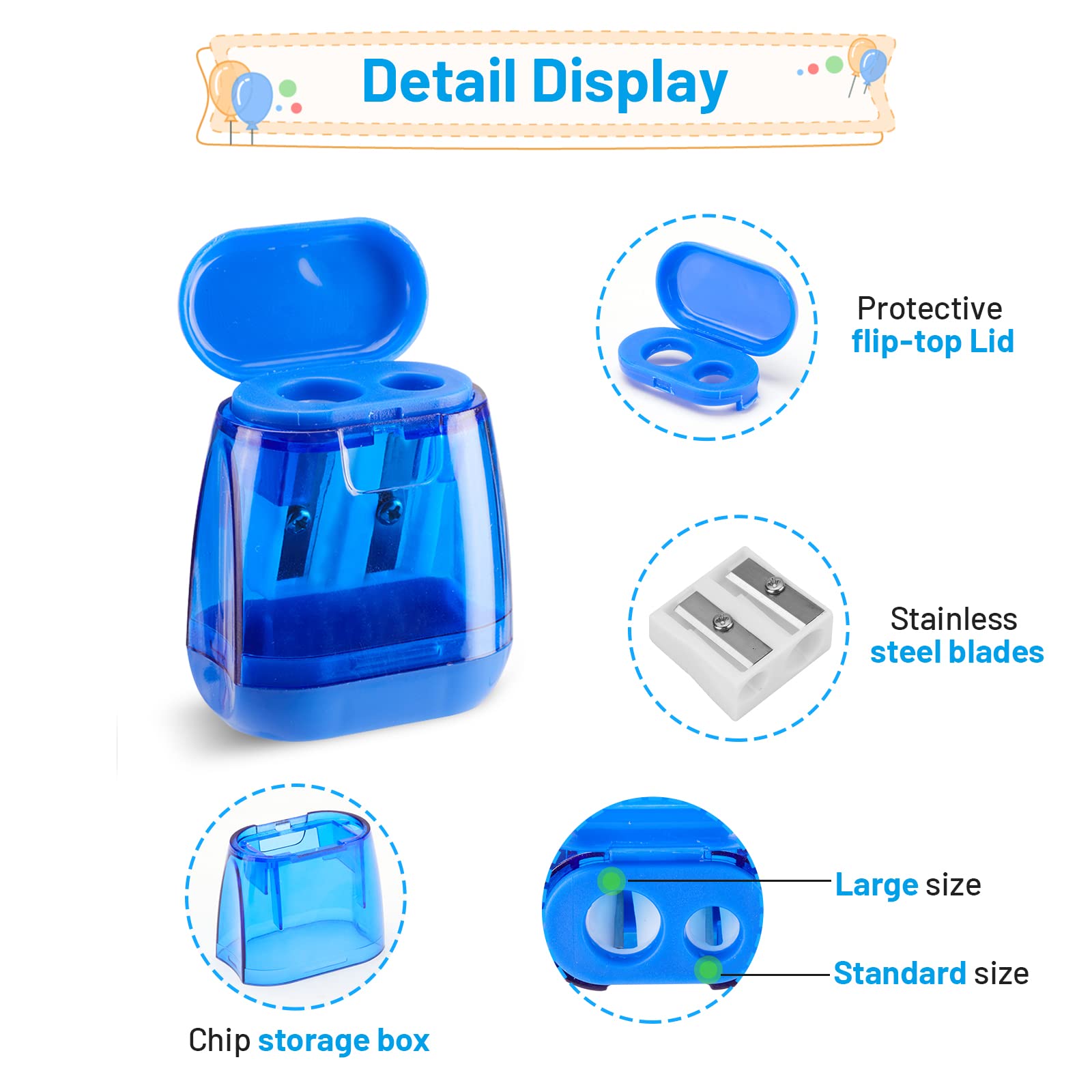 NeaLia Colored Pencil Sharpeners Manual, Hand Held Small Compact Pencil Sharpener for Kids with Lid Dual Hole, (8-11mm) No.2/Makeup Pencils Classroom Adults Artist Students School Home Office -4PCS