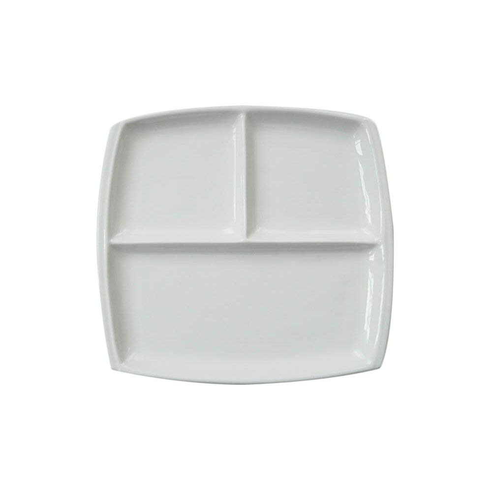 FLYING BALLOON 4pcs Elegant Quadrate Shaped Ceramic Divided Plate Dinner Plates Luncheon Plates Salad Plates Dishes for Kitchen, White