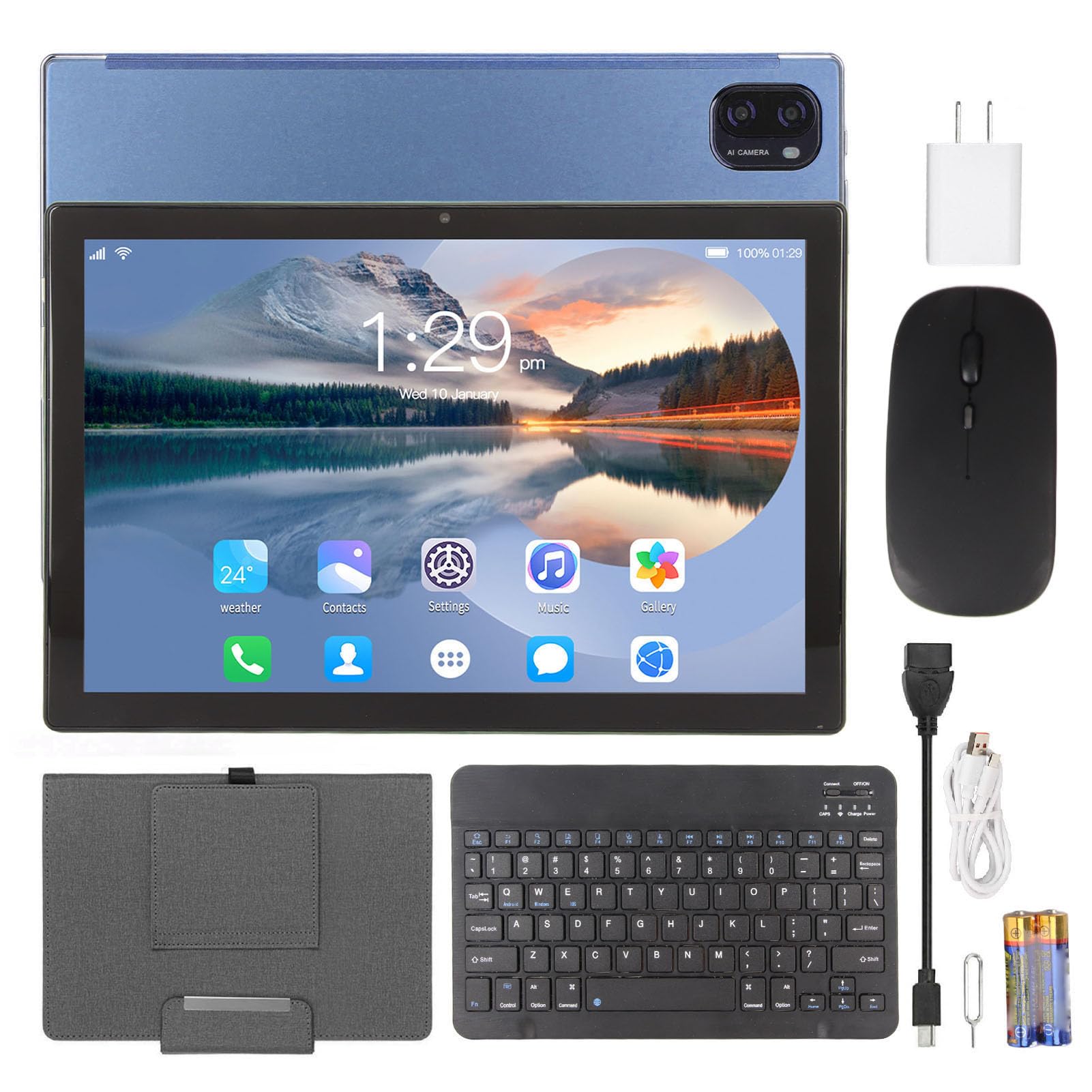 DAUZ 2 in 1 Tablet, Blue 8GB 256GB Memory Aluminium Alloy Business Tablet for Family (US Plug)