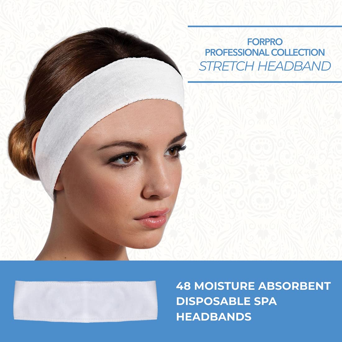 ForPro Professional Collection Stretch Headbands - Moisture Absorbent Disposable Spa - 2.25β W x 18β C - 48-Count