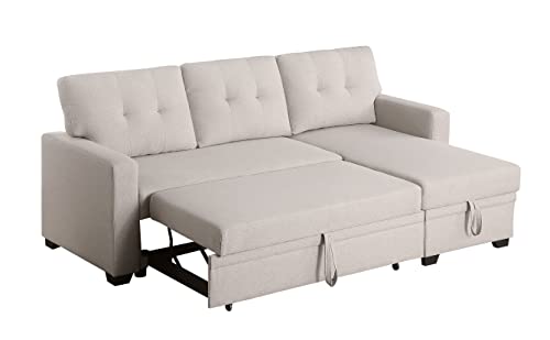 Livavege Convertible Sleeper Sectional Sofa with Pull-Out Couch Bed, L-Shaped Couch w/Storage Chaise, Modern Linen Fabric Corner 3-Seaters Couches for Living Room, Apartment and Small Space