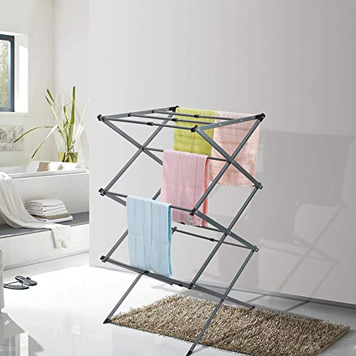 Vivianrack 3-Tier Clothes Drying Rack for Laundry, Folding Clothes Drying Rack Indoor Metal Steel Clothing Drying Dryer, Accordion Design Laundry Rack,Towel Rack(Silver Gray)
