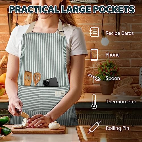Yanacc 2 Pack Aprons for Women Chef, Apron with 2 Pocket and Adjustable Neck Strap for Kitchen Cooking Baking Gardening (Apron-13)
