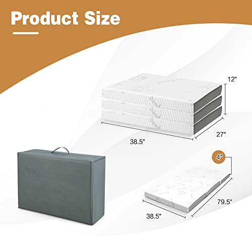 KOMFOTT 4” Tri-Folding Mattress with Storage Bag Twin XL, Cool Gel Memory Foam Mattress with Bamboo Cover, Portable Floor Mattress for RV’s, Camping, Sleepovers, Guest Room, CertiPUR-US Certified