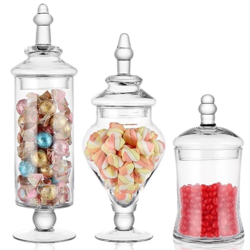 MDLUU Set of 3 Glass Apothecary Jars with Lids, Candy Buffet Serving Jars, Decorative Bathroom Canisters for Storage