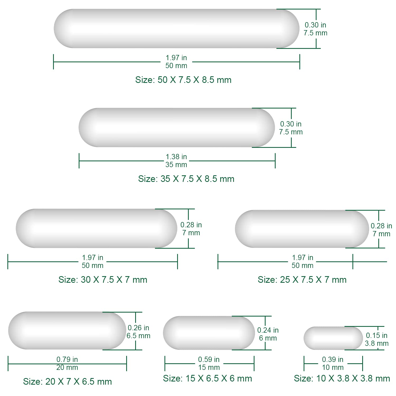 FunChem Stir Bar Set, PTFE-Coated Magnetic Stir Bar Laboratory White Stir Mixer for Stirrers, Assortment Pack Mixed Sizes, Pack of 7