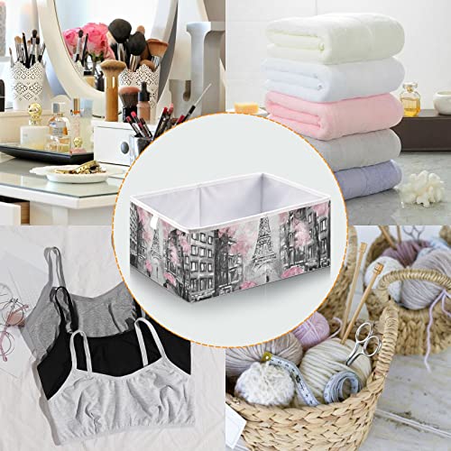 WELLDAY Storage Basket Pink Paris Tower Foldable 11 x 11 x 11 in Cube Storage Bin Home Decor Organizer Storage Baskets Box for Toys, Books, Shelves, Closet, Laundry, Nursery