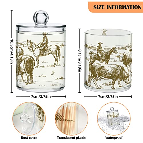 Kigai 2PCS Glass Qtip Holder,Cow Boys Apothecary Jars Bathroom Accessories Bathroom Canisters Organizer Countertop Q Tip Holder