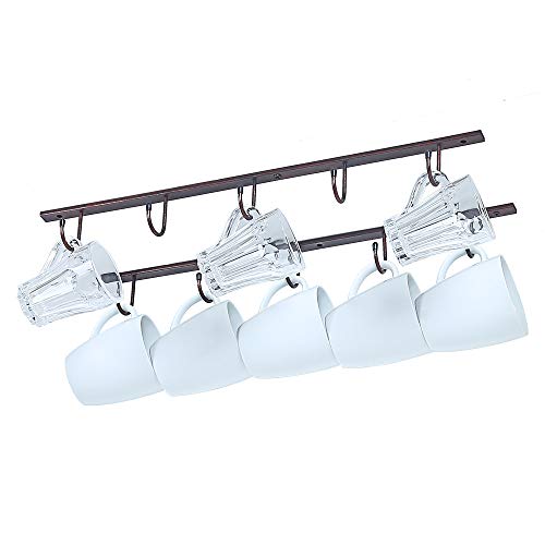 TANGGU Coffee Mug Holder Under Cabinet,Iron Hanging Mug Rack Under Shelf,Coffee Cup Holders,Metal Mug Cup Hook Cabinet Hook,Wine Glasses Holder(2Pcs Bronze)