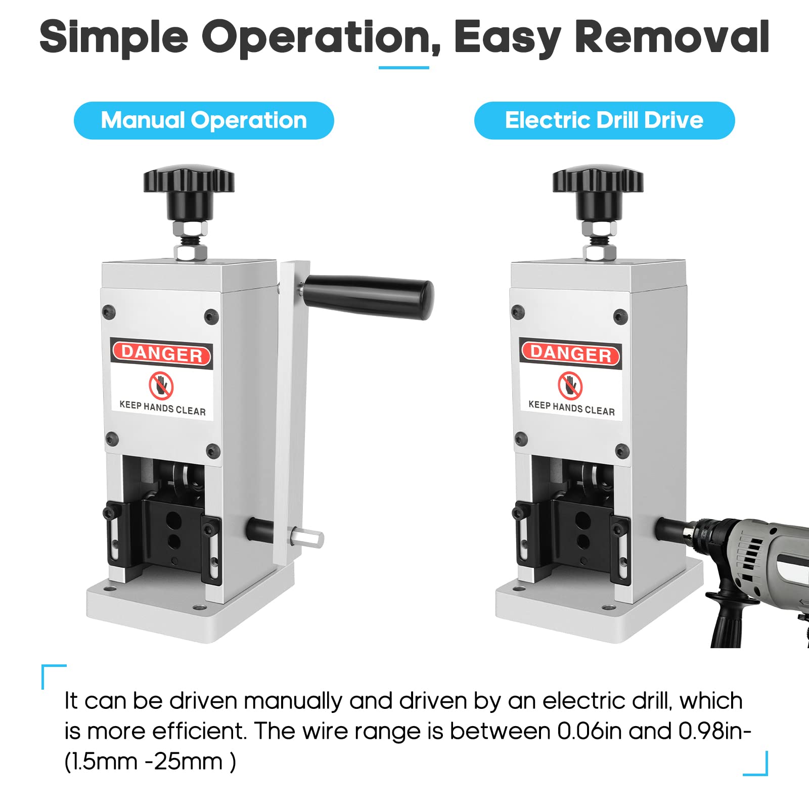 GYZJ Wire Stripper Machine Manual Drill Powered 0.06-0.98 in (1.5-25 mm) for Scrap Cable Copper Recycling Hand Crank Wire Stripping Machines Tool Maquina Para Pelar Cables de Cobre