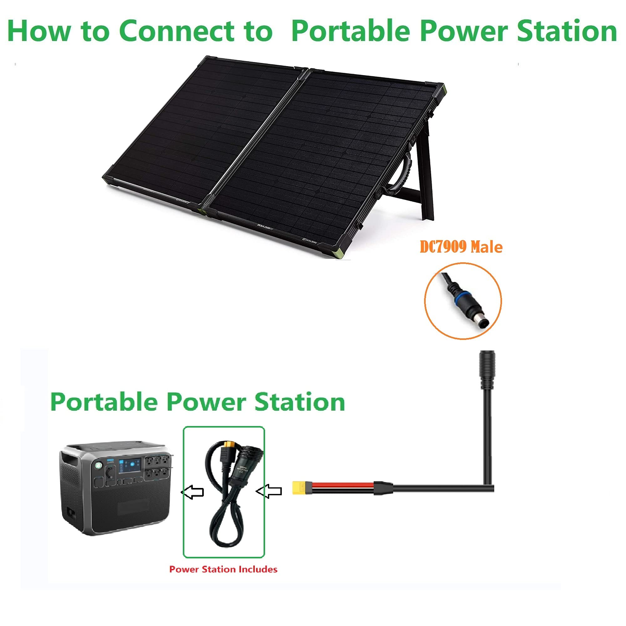 DC 7909 Female to XT90 Male ConnectorsAdapter Connect Solar Panel for Lipo Battery Pack Compatible Portable Power Station AC200P AC200MAX and Solar Generator 1M/3Ft