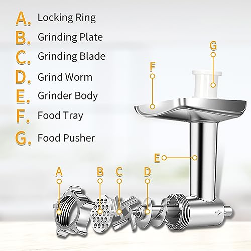 Meat Grinder Attachment Replacement for Kitchenaid Stand Mixers Meat Grinder, Meat Grinder Attachment For Grinder Attachment, Meat Grinder&Slicer Attachment with3 Sausage Tubes
