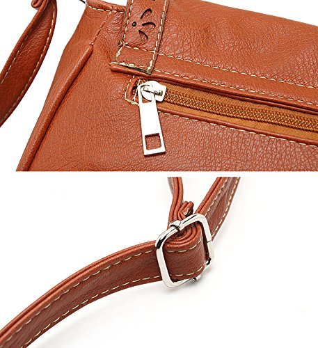 Women's PU Hollow Shoulder Bag Crossbody Bag Front Belt Messenger Bag Red