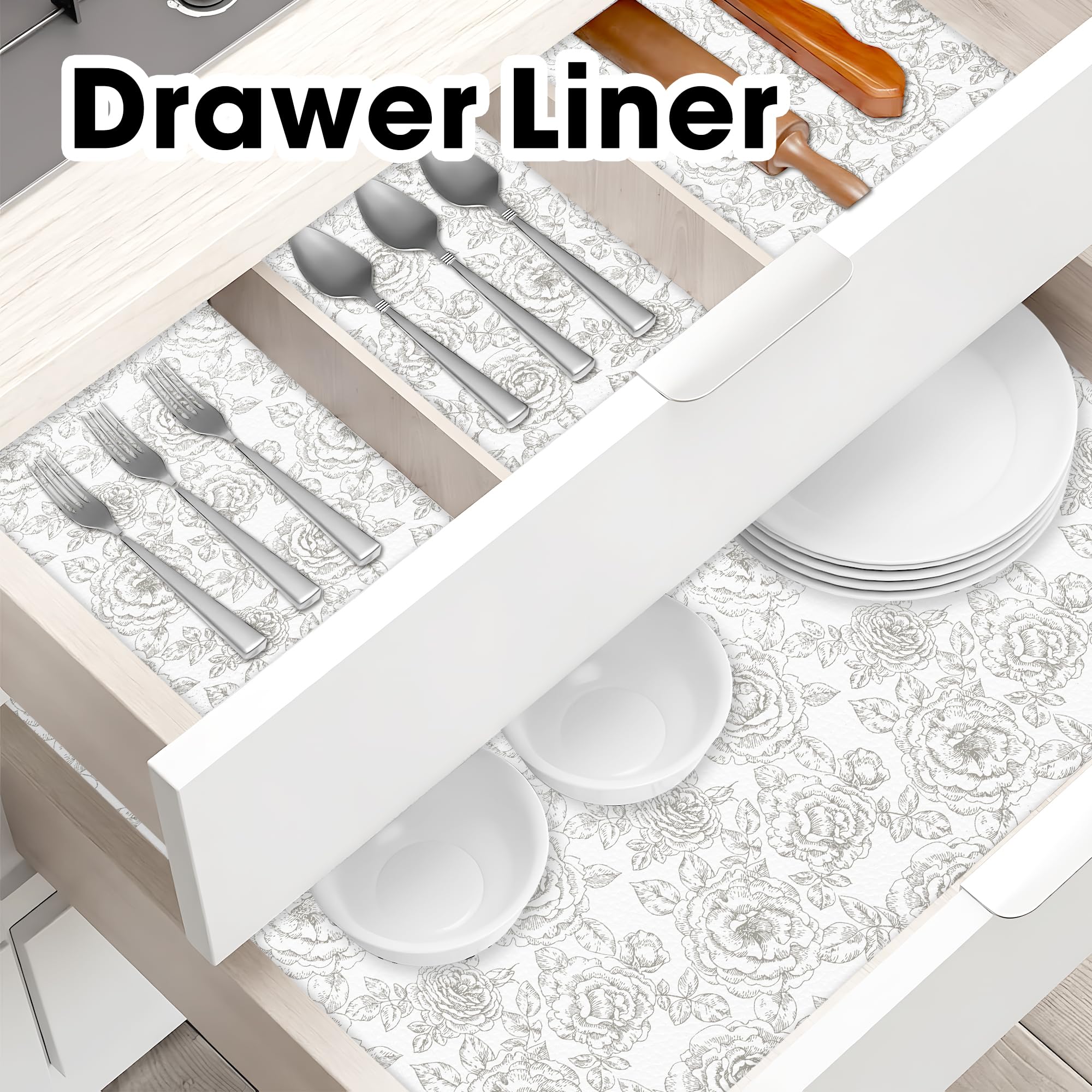 Gopas Drawer and Shelf Liner for Kitchen Cabinets Non-Adhesive, Non-Slip Cabinet Liner Shelf Paper Strong Grip Waterproof Easy to Clean for Kitchen Shelves Cupboard, Flower,12IN X 10FT