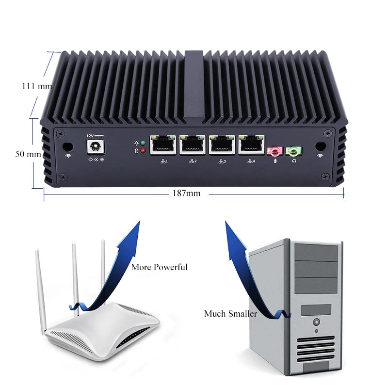 InuoMicro Firewall Mini Desktop Computer G4200L with 4Gb Ddr3 Ram 128Gb Ssd, 4 Nics Fanless Linux Mini Pc,Core I5-4200U, Dual Core 1.6Gh, AES-Ni Firewall Router/Small Business Desktop Pc