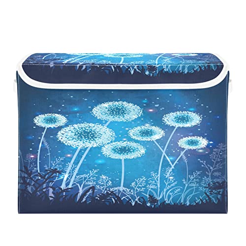 Kigai Magic Blue Dandelion Storage Basket with Lid Collapsible Storage Bin Fabric Box Closet Organizer for Home Bedroom Office 1 Pack