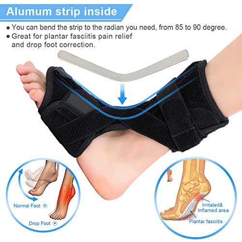 Plantar Fasciitis Support Brace, Night Splint and Compression Socks Kit Orthotics Drop Foot Brace Day and Night with Stretching Straps for Pain Relief