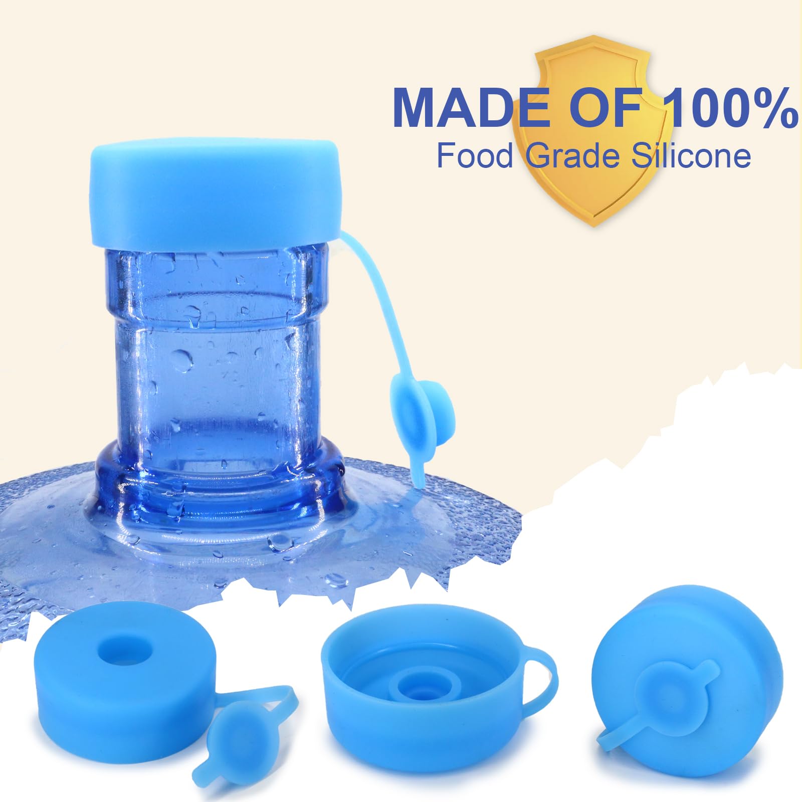 Myvision 3 and 5 Gallon Water Dispenser Caps, 5 Gallon Water Jug Cap, 5 Gallon Water Bottle Cap,Silicone Reusable Replacement Cap, Non Spill Bottle Caps for 2.1in/55mm Water Bottle-4 Pack