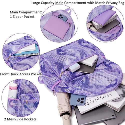 Meisohua Mesh Backpack for School Girls Semi-Transparent Backpack for Kids See Through Teen Girls Backpack with Storage Bag 2 in 1 Set