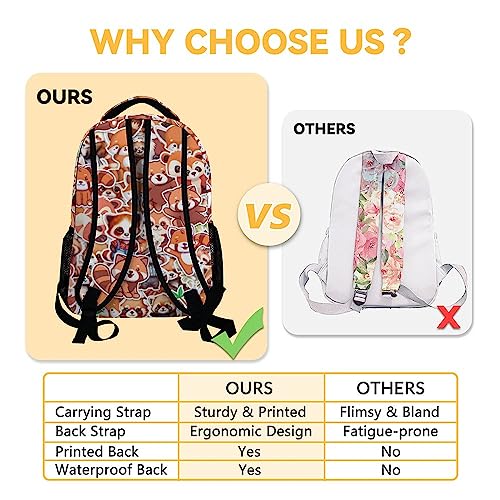 MEETUHONEY Red Panda Backpack for Girls - 16 Inch Cute Backpack for School - Orange Lightweight Durable Bookbag for Kids