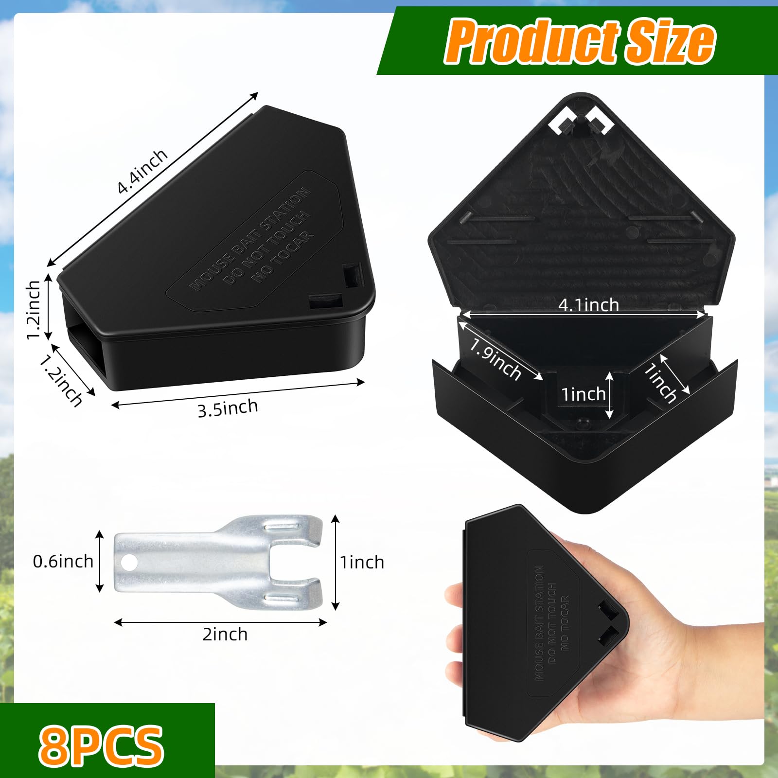 Mouse Bait Station with Key,8 Pcs Rat Bait Station Mouse Poisoning Bait Blocks Reusable Small Bait Boxes for Mice Rodent Indoor & Outdoor,Bait Not Included,Green