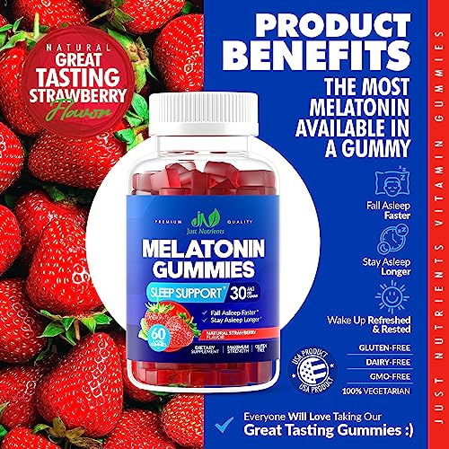 Melatonin 30mg Gummies for Adults (60 Servings) - Maximum Strength Sleep Gummies with 30mg of Melatonin Per Gummy - Gluten-Free, Non-GMO, 100% Vegetarian, Great Tasting Strawberry Flavor - 60 Gummies