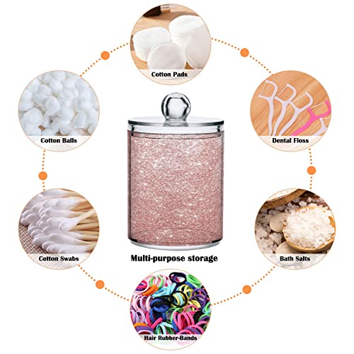 Kigai Sparkling Rose Gold Qtip Holder Dispenser with Lids 4PCS - 14 oz Bathroom Storage Organizer Set, Clear Apothecary Jars Food Storage Containers, for Tea, Coffee, Cotton Ball, Floss