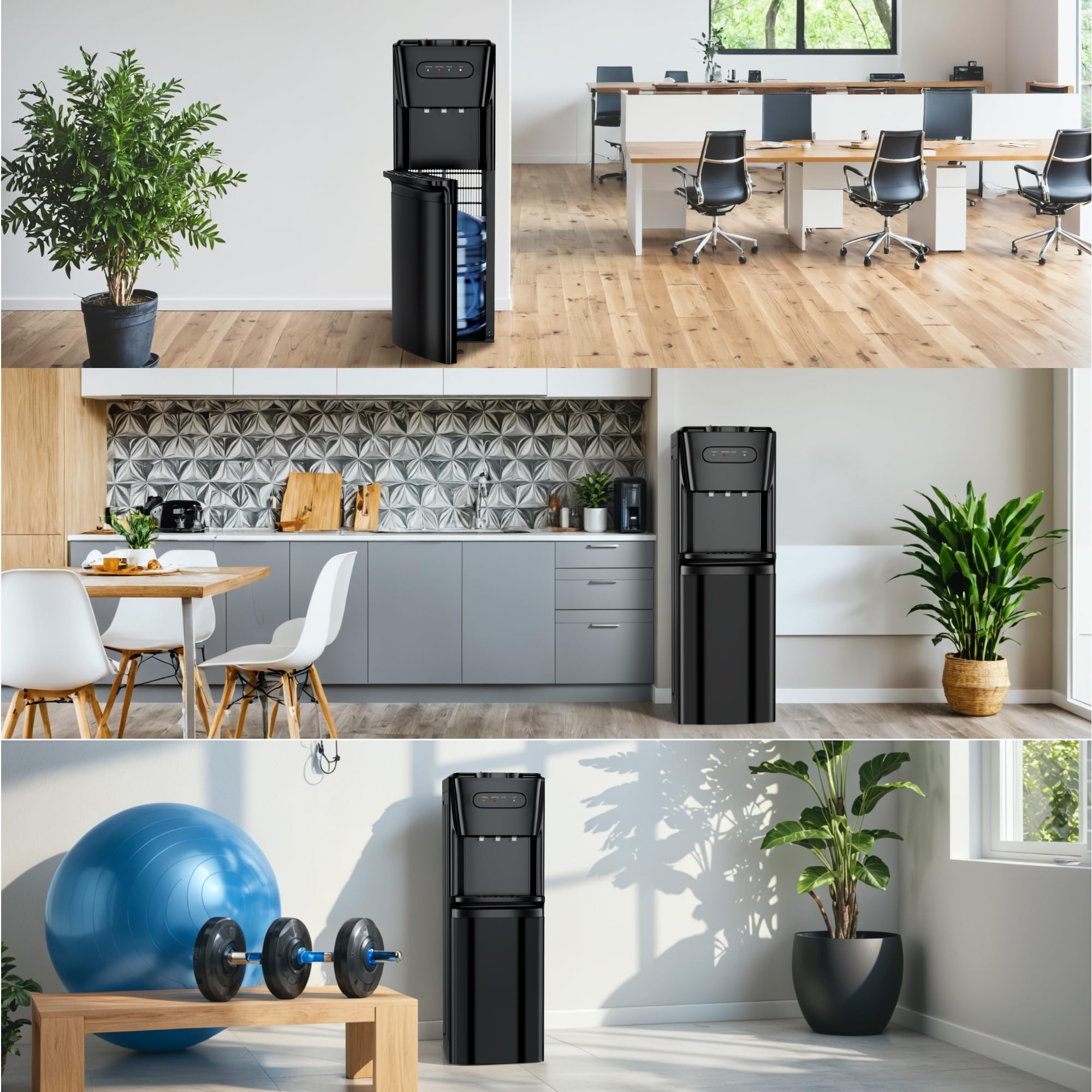 Manastin Bottom Loading Water Cooler Dispenser Hot Cold & Cool Water Dispenser for 3 or 5 Gallon Bottles, Empty Bottle Indicator, Child Safety Lock, Ideal for Office, Home, Living Room (Classic Black)