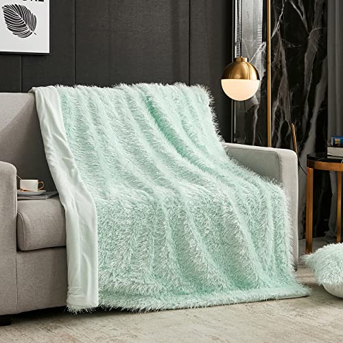 WERDIM Plush Faux Fur Throw Blanket Aqua - Luxury Soft Fluffy Fuzzy Sherpa Velvet Throw Blankets for Couch Sofa Bed, 50x70 inches