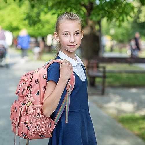 Maod Backpacks for Girls Backpack for School Suitable Ages 6-8 Kids - Pass CPSC Certified - Gift Cute Pendant (Pink)