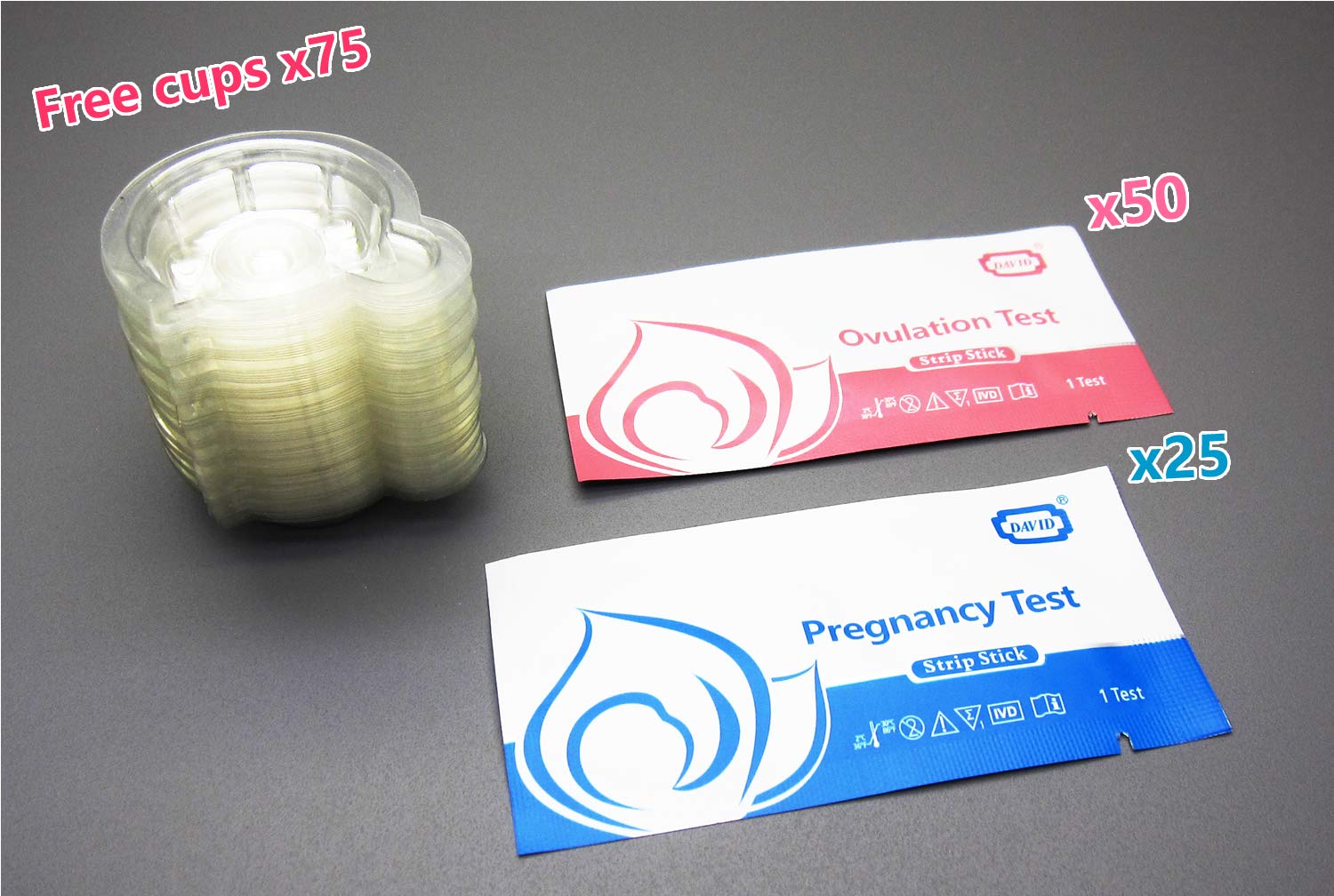 David 50 LH Ovulation Test Strips and 25 HCG Pregnancy Test StripsĀ Combo Pack with 75 Free Urine Cups