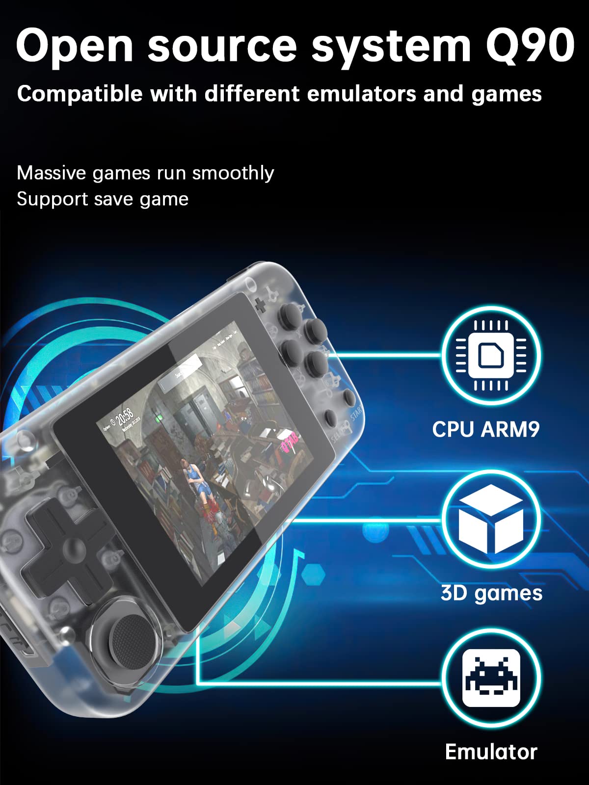 Fadist Handheld Game Console, Portable Game Console with Open Source System Preload 7800+ Games, 3.0 inch IPS Screen, 64G TF Card, Support Movies, Music, Ideal Gift for Kids, Adult, Friend, Lover