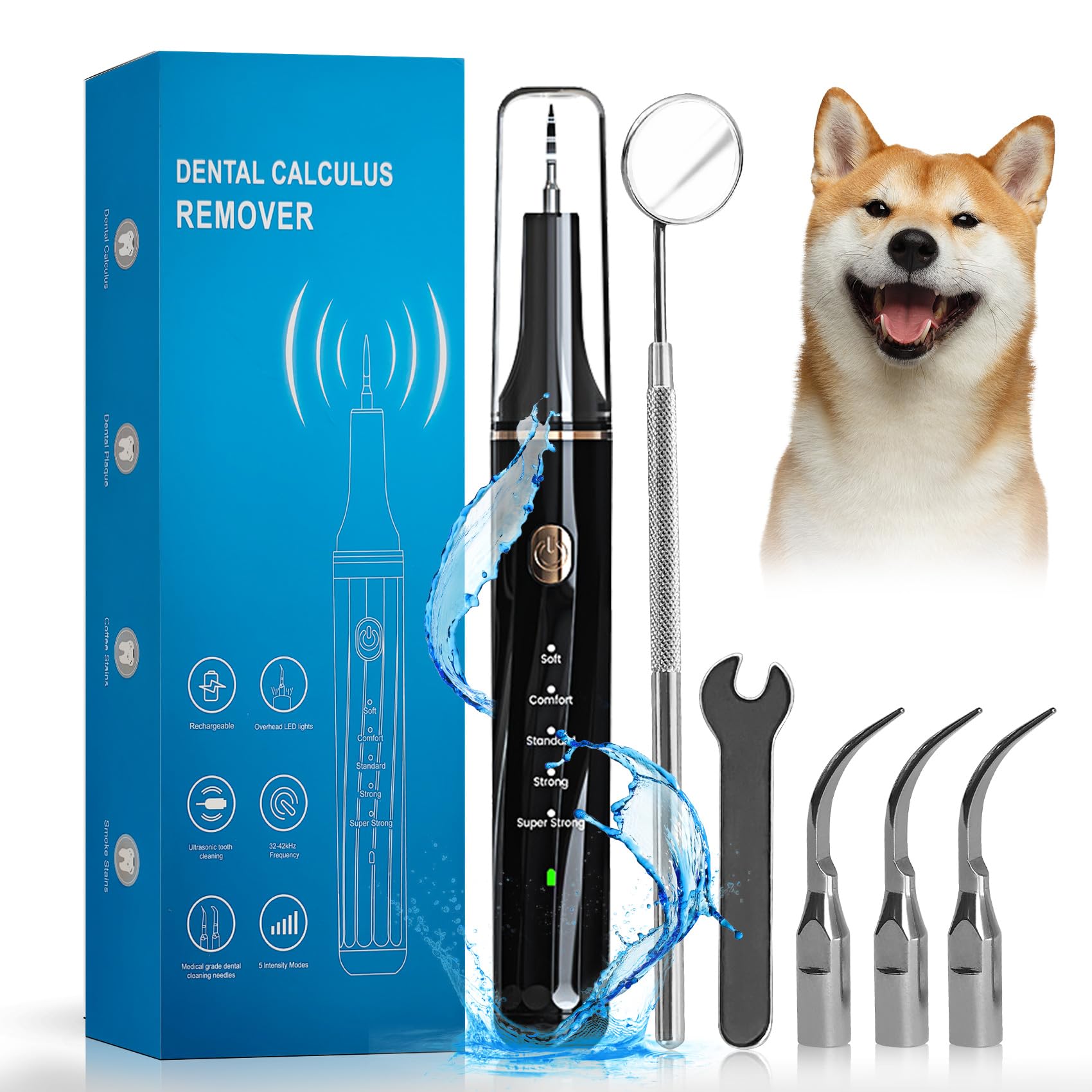 IFHFBI 5 Modes Plaque Remover for Teeth,Dog Teeth Cleaning Kit,Dog Teeth Cleaning, Dental Tools to Remove Tartar and Stains, Safe for Dogs & Cats, with Led Light & 5 Adjustable Modes (Black)