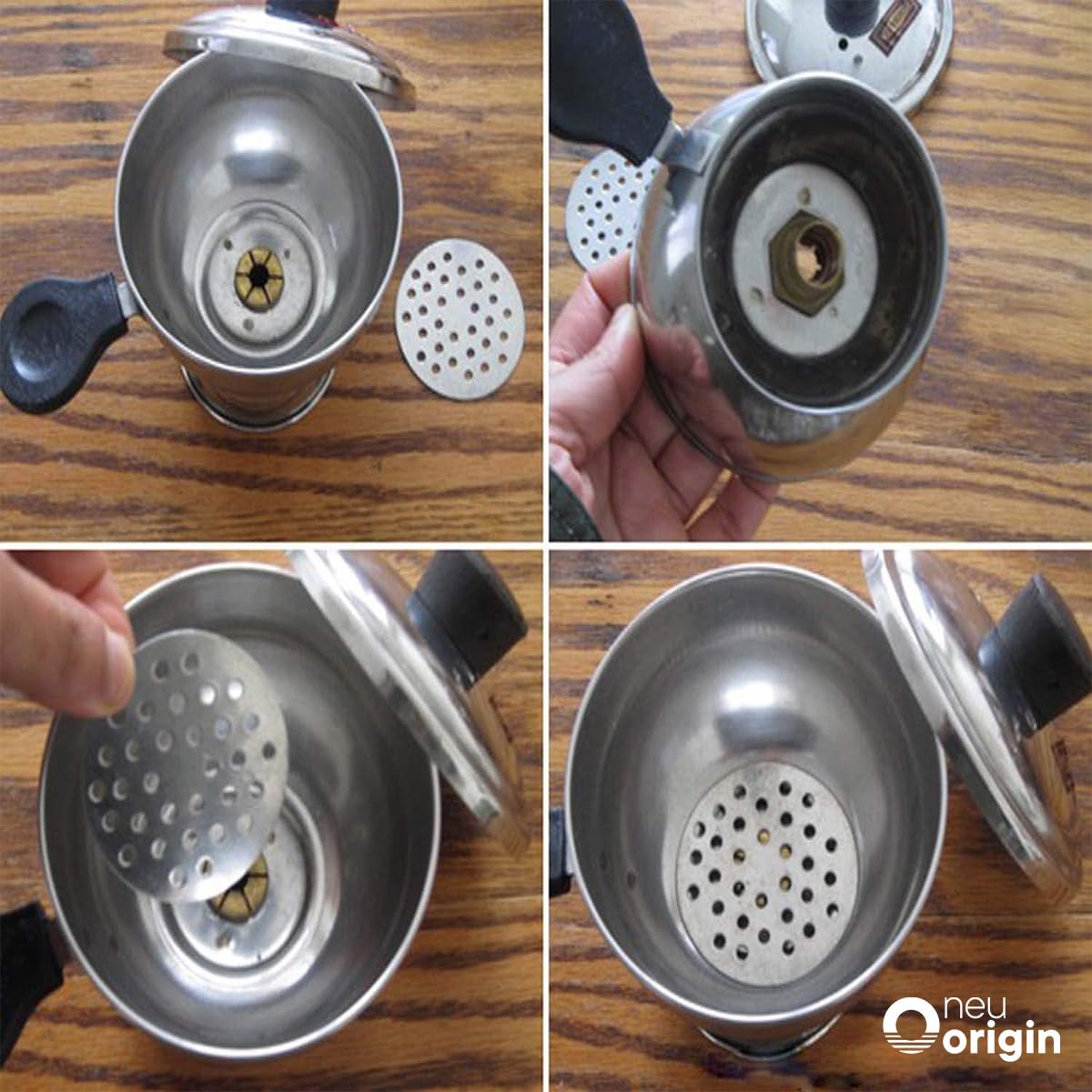 NeuOrigin Stainless Steel Chiratta Puttu Maker - Use with Pressure Cooker, Steamer and Puttu maker, 5.11 x 5.11 x 3.93 inches, Outer Lid Design with Handle, Made In India with Quality