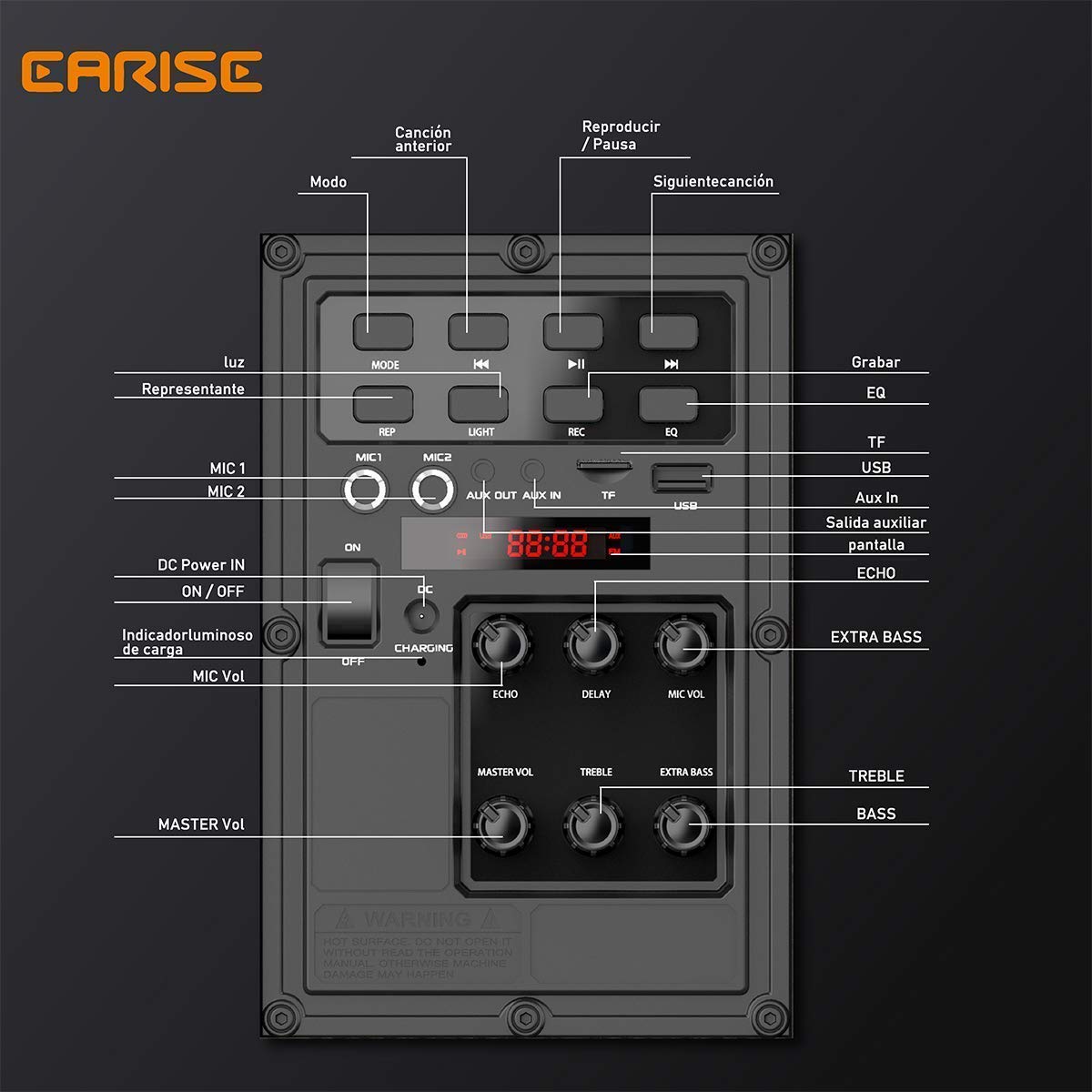 EARISE M37 Wooden Box PA System with 2 Wireless Microphone for Home Party 100W