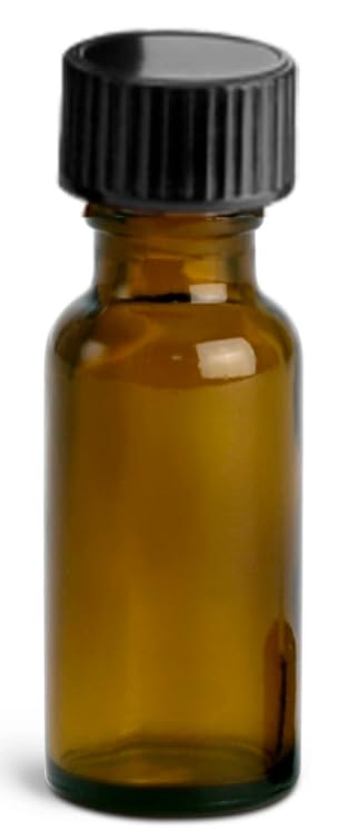 Premium Amber Glass Boston Round Bottles, 1/2 oz (15ml) Capacity - Durable, UV-Protective 5-Pack with Leak-Proof Black Cone-Lined Caps - Perfect for Essential Oils - Perfumes