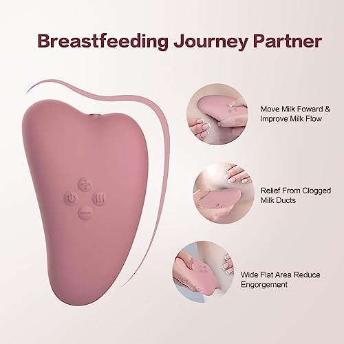 Voraiya® Lactation Massager with Heat for Breastfeeding 2 in 1, Lactation Massager with Warming and Vibration Adjustable for Clogged Ducts, Soft Breast Massager, Improve Milk Flow