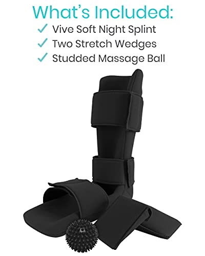 Vive Plantar Fasciitis Night Splint Plus Trigger Point Spike Ball - Soft Leg Brace Support, Orthopedic Sleeping Immobilizer Stretch Boot (Medium: Men's: 5.5-8, Women's 7-9.5)