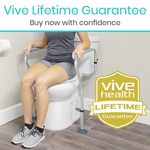 Vive Toilet Rail - Bathroom Safety Frame - Medical Railing Helper for Elderly, Handicap, Disabled, Seniors - Bariatric Assist Handrail Grab Bar - Adjustable Height, Padded Arms Fit Most Toilets