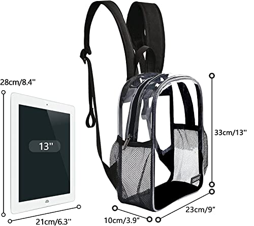 OSOCE Black Mini Clear Backpack Heavy Duty,Clear Bag Stadium Approved,PVC Transparent Clear Book Bag with Adjustable Shoulder Straps for Security Work Concert Festival Travel