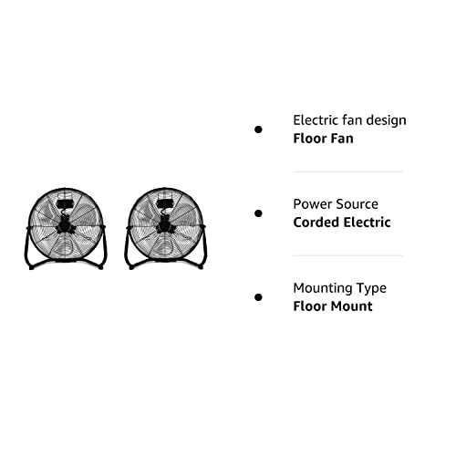 InfiniPower Simple Deluxe 18 Inch 3-Speed High Velocity Heavy Duty Metal Industrial Floor Fans Quiet for Home Commercial, Residential, and Greenhouse Use, Outdoor/Indoor, Black, 2 Pack