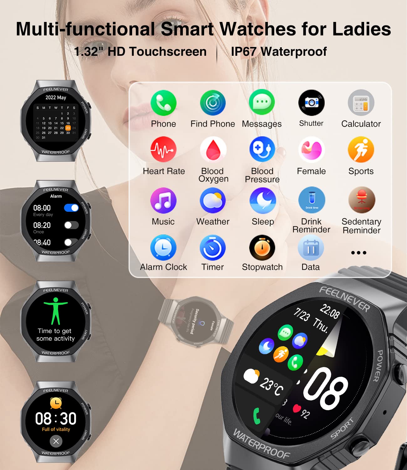 FOXBOX Smart Watch for Men(Answer/Make Call),1.32" Touch Screen Fitness Tracker with Blood Pressure/Heart Rate Tracker,Pedometer,Stopwatch,IP67 Waterproof Black Smart Watches for Android/iOS Phone