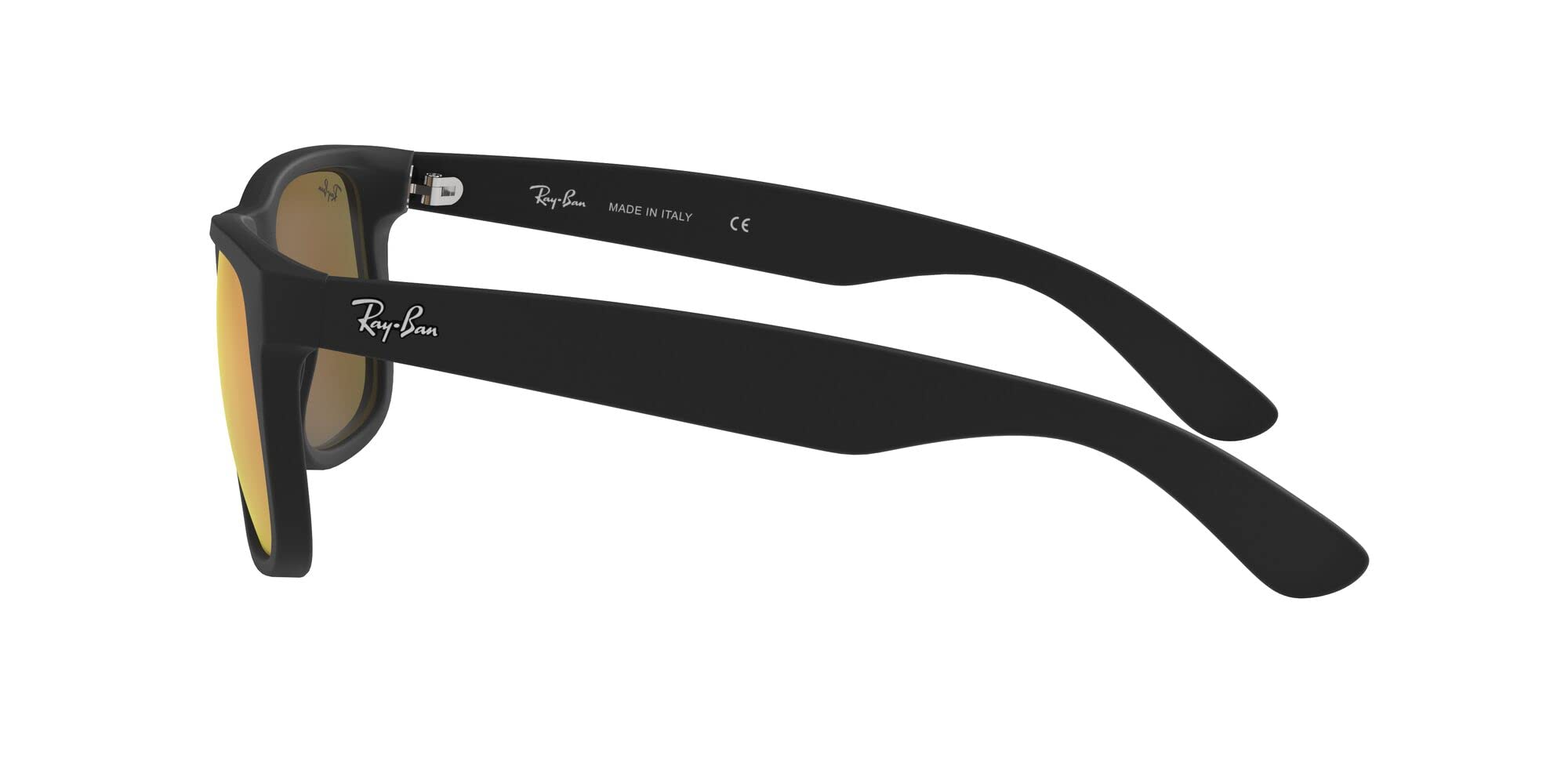 Ray-Ban RB4165 Justin Rectangular Sunglasses, Rubber Black/Brown Mirrored Orange, 55 mm
