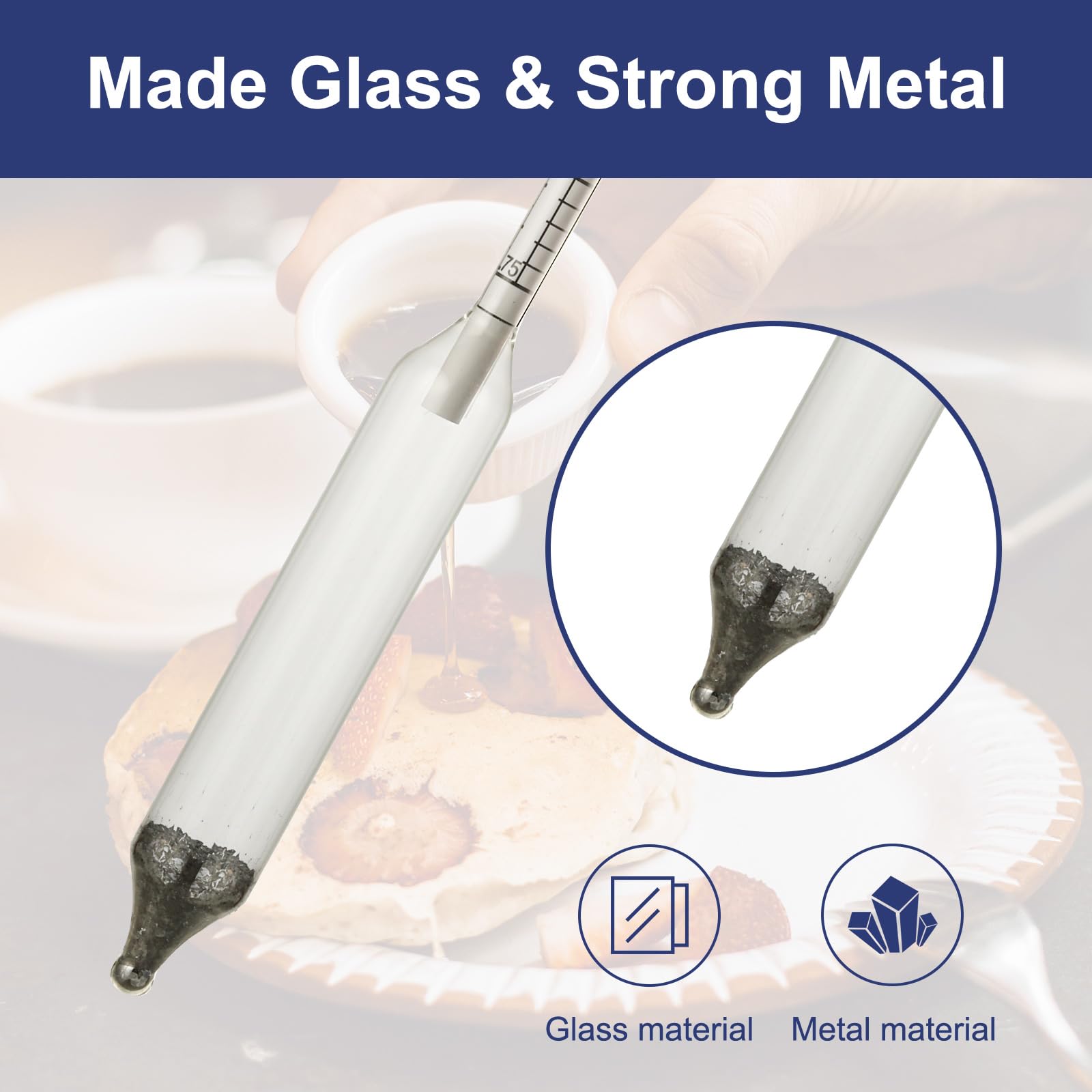 Maple Syrup Hydrometer Test Cup Kit, Maple Syrup Density Kit, Measures Sugar Content in The Syrup, Stainless Steel Maple Syrup Kit, Easy to Read and Accurate, with Cleaning Brush
