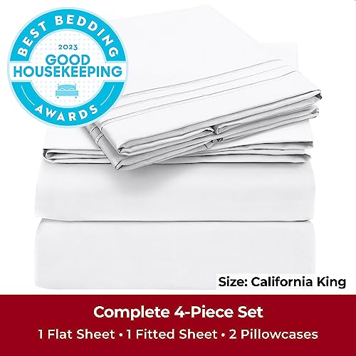 Mellanni California King Sheet Set - 4 Piece Iconic Collection Bedding Sheets & Pillowcases - Extra Soft, Cooling Bed Sheets - Deep Pocket up to 16" - Wrinkle, Fade, Stain Resistant (Cal King, White)