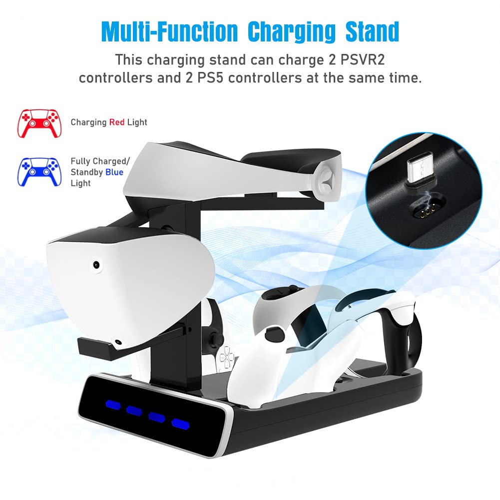 for Snoy PSVR2 Charging Display Stand with LED Light - VR Stand Display Your PSVR2 - Charging Compatible with Sony Playstation VR2 Handle, PS5 Controller Charger, Charging Cable, Seat Charger