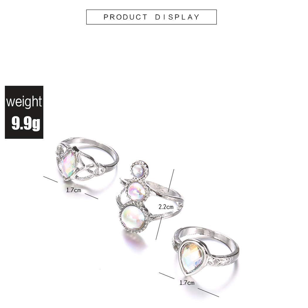 Fairyu Boho Gemstone Joint Knuckle Rings Crystal Stackable Rings Finger Mid Rings Jewelry for Women and Girls (3PCS)