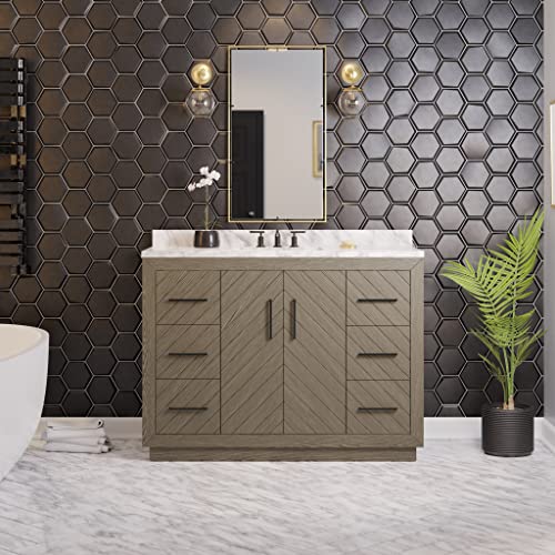 Peyton 48-inch Bathroom Vanity (Carrara/Gray Oak): Includes Gray Oak Cabinet with Stunning Carrara Marble Countertop and White Ceramic Sink